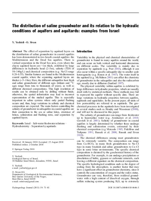 (PDF) The distribution of saline groundwater and its relation to the ...