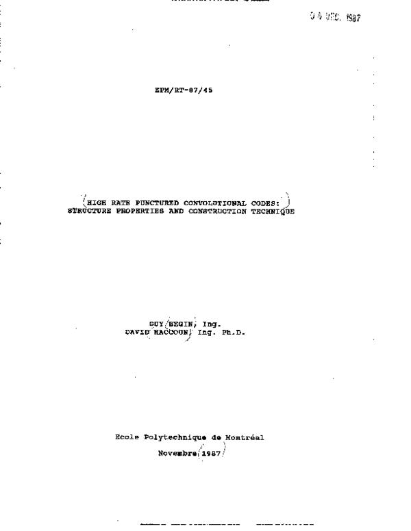 Pdf High Rate Punctured Convolutional Codes Structure Properties And Construction Technique