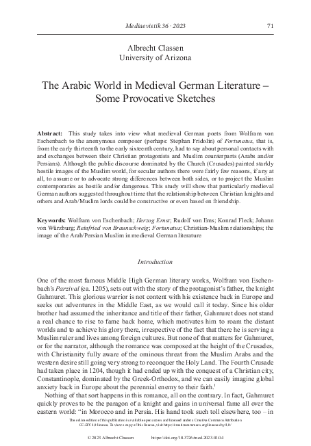 (PDF) The Arabic World in Medieval German Literature – Some Provocative ...