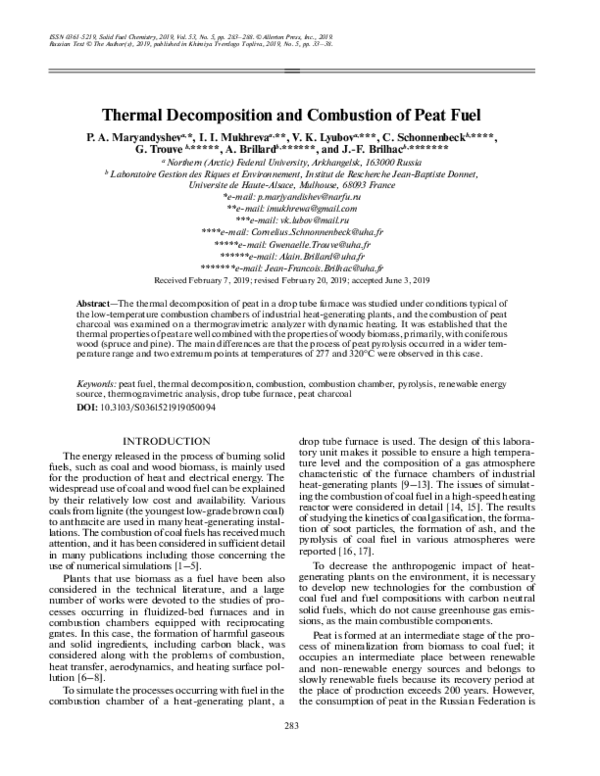 (PDF) Thermal Decomposition and Combustion of Peat Fuel