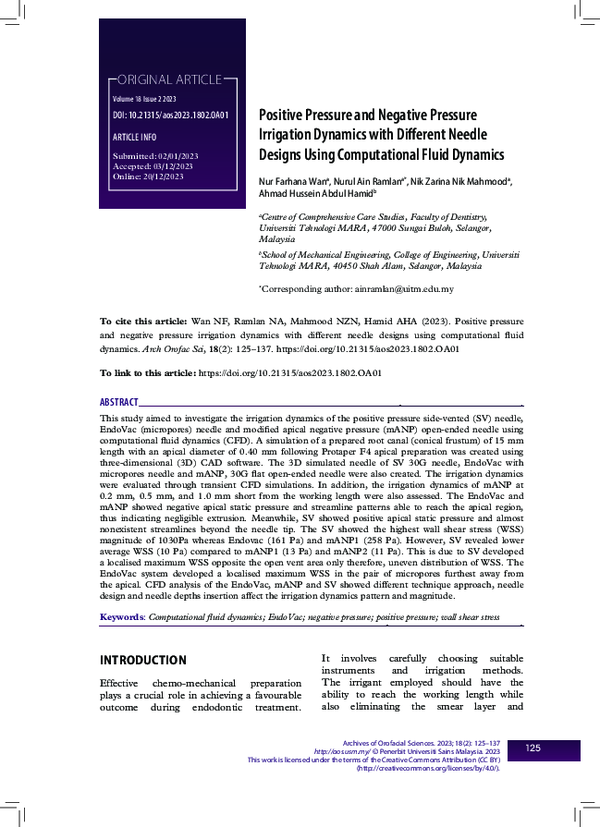 (PDF) Positive Pressure and Negative Pressure Irrigation Dynamics with Different Needle Designs ...