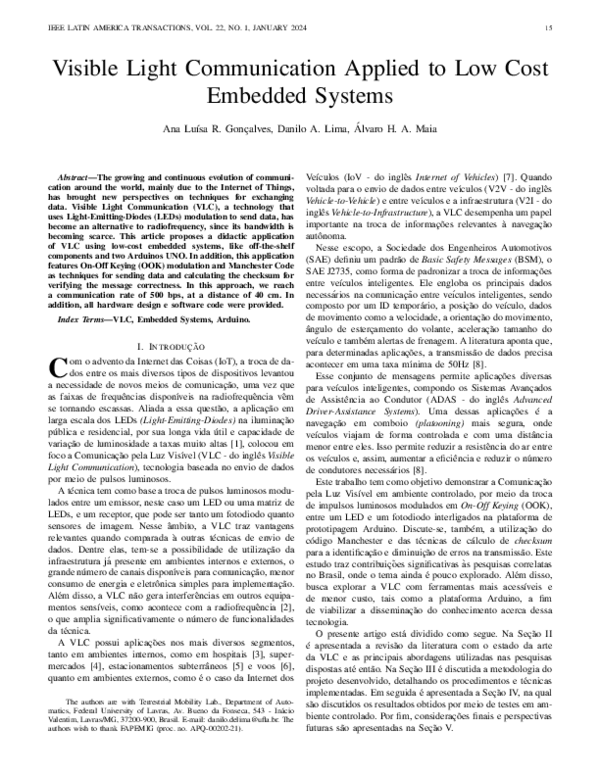(PDF) Visible Light Communication Applied to Low Cost Embedded Systems