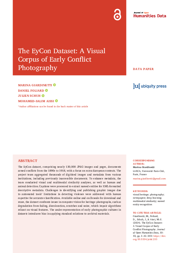 (PDF) The EyCon Dataset: A Visual Corpus of Early Conflict Photography
