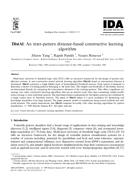 (PDF) DistAl: An inter-pattern distance-based constructive learning algorithm