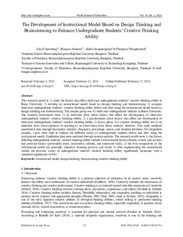 (PDF) The Development of Instructional Model Based on Design Thinking and Brainstorming to ...