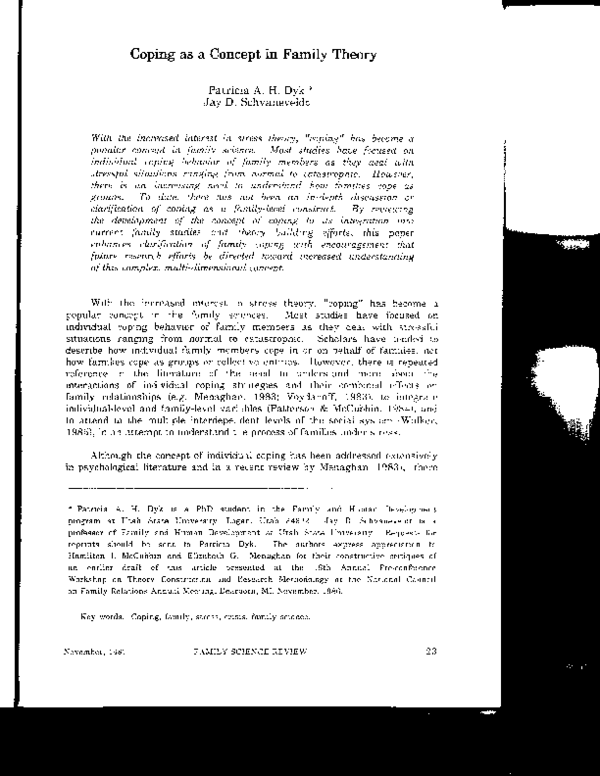 (PDF) Coping as a Concept in Family Theory