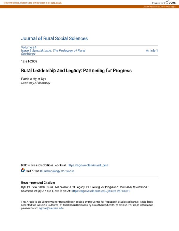 (PDF) Rural leadership and legacy: partnering for progress