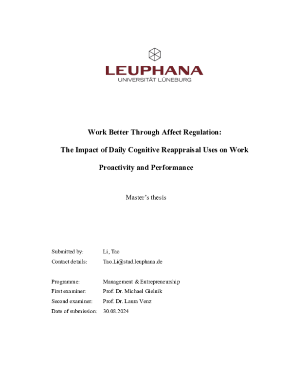 (PDF) Work Better Through Affect Regulation: The Impact of Daily Cognitive Reappraisal Uses on ...