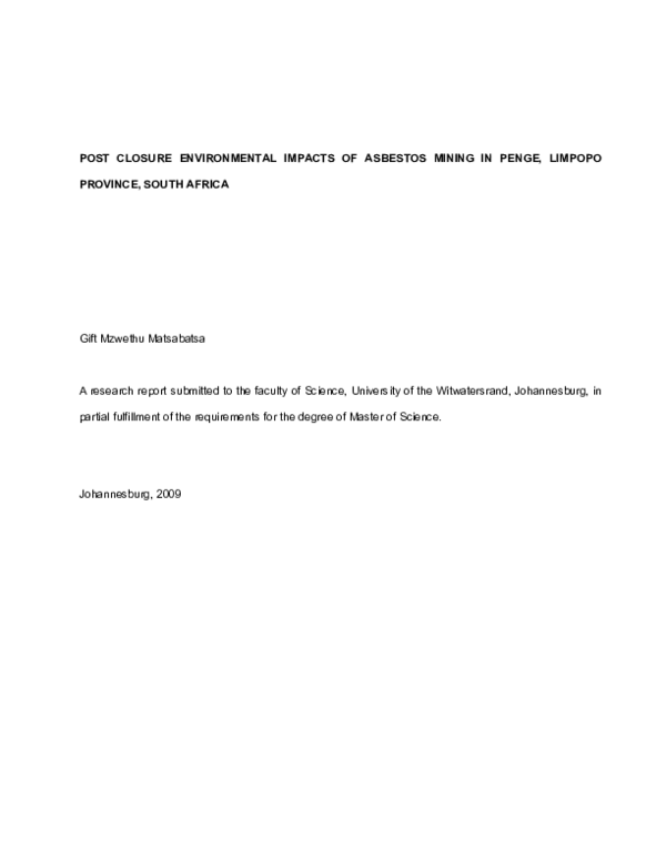 (PDF) Post closure environmental impacts of asbestos mining in Penge ...