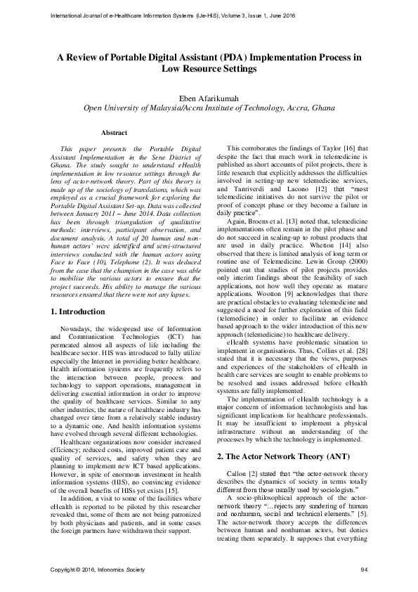 (PDF) A Review of Portable Digital Assistant (PDA) Implementation process in Low Resource ...