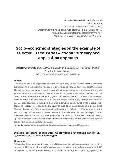 (PDF) Socio-economic strategies on the example of selected EU countries ...