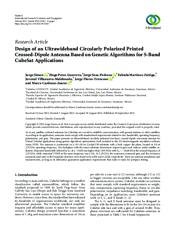 (PDF) Design of an Ultrawideband Circularly Polarized Printed Crossed ...