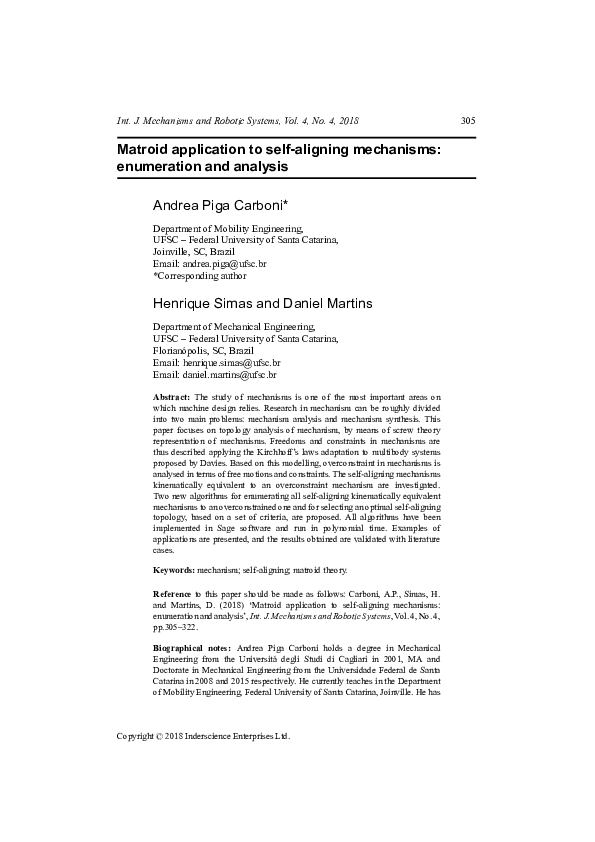 (PDF) Matroid application to self-aligning mechanisms: enumeration and analysis