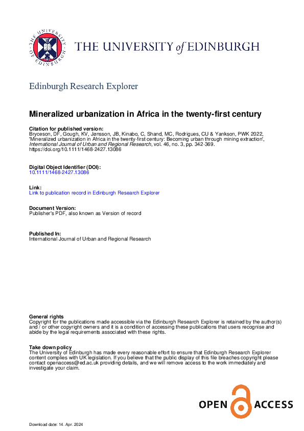 (PDF) MINERALIZED URBANIZATION IN AFRICA IN THE TWENTY‐FIRST CENTURY ...