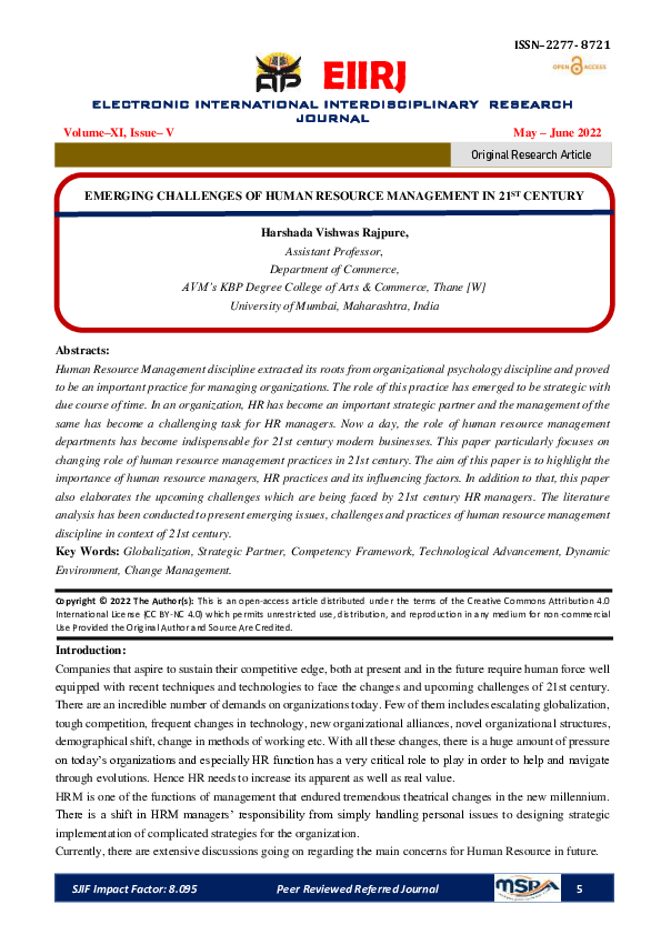 (PDF) Emerging Challenges of Human Resource Management in 21ST Century