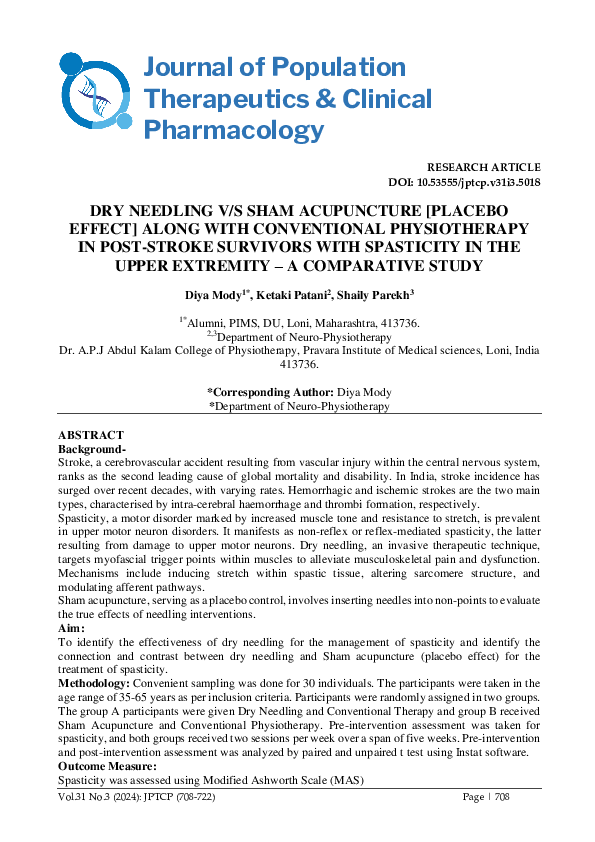 (PDF) Dry Needling V/S Sham Acupuncture [Placebo Effect] Along with ...