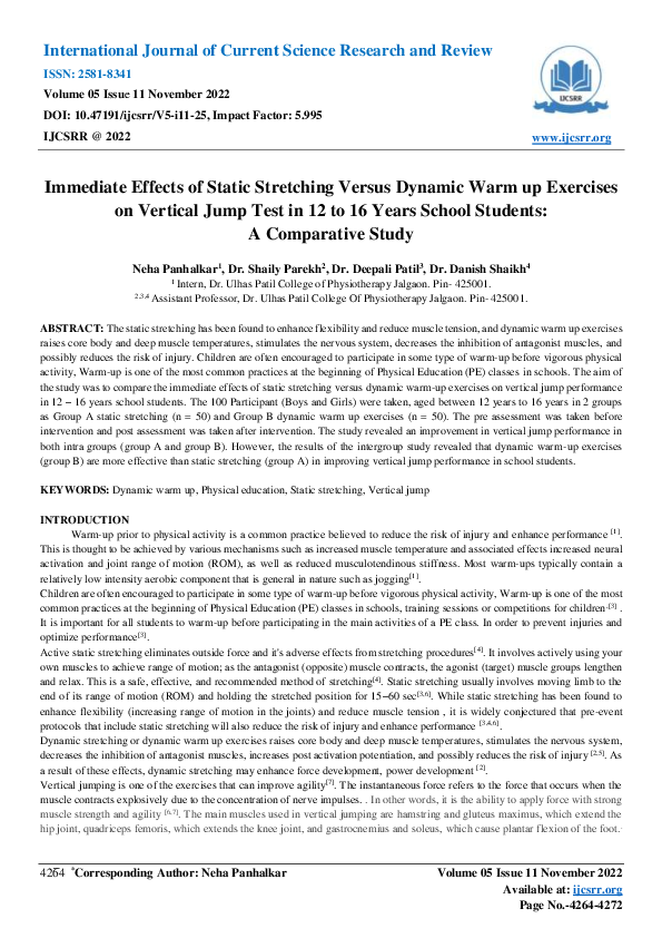 (PDF) Immediate Effects of Static Stretching Versus Dynamic Warm up ...