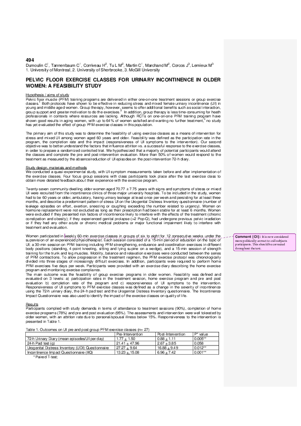 (PDF) Pelvic Floor Exercise Classes for Urinary Incontinence in Older ...