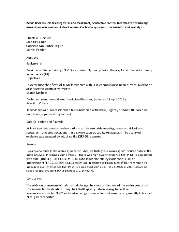 (PDF) Pelvic floor muscle training versus no treatment, or inactive ...