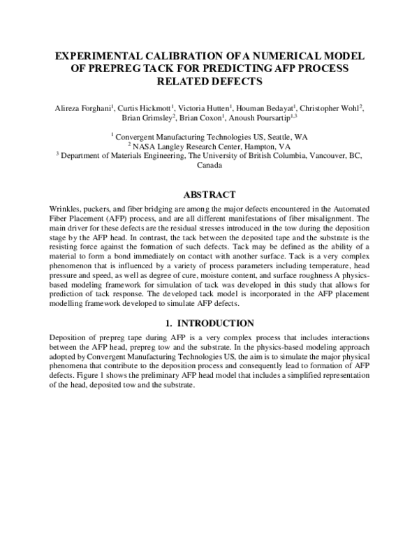 (PDF) Experimental Calibration of a Numerical Model of Prepreg Tack for Predicting AFP Process ...
