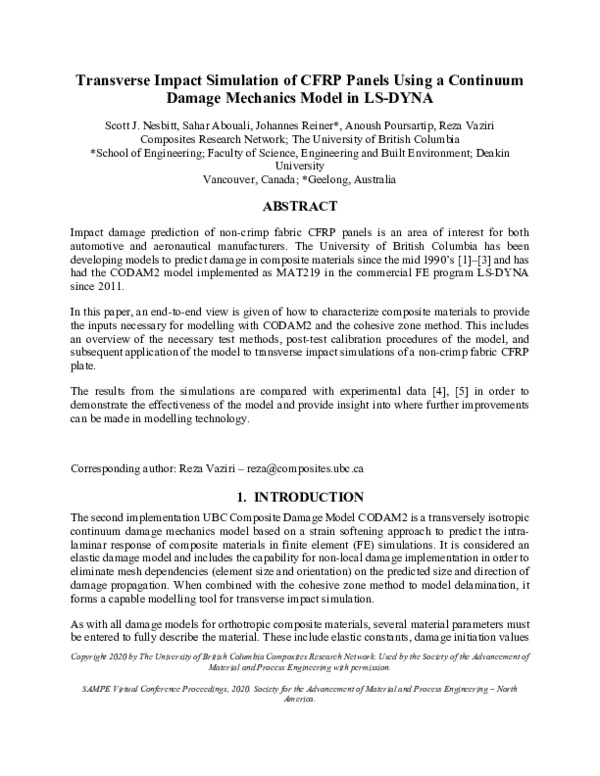 (PDF) Transverse Impact Simulation of CFRP Panels Using a Continuum Damage Mechanics Model in LS ...