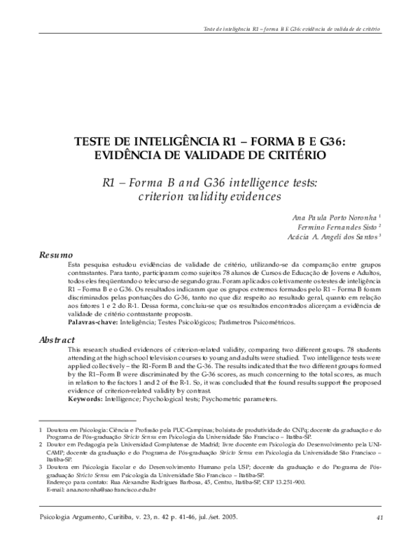 (PDF) Teste De Inteligência R1 – Forma B e G36: Evidência De Validade ...