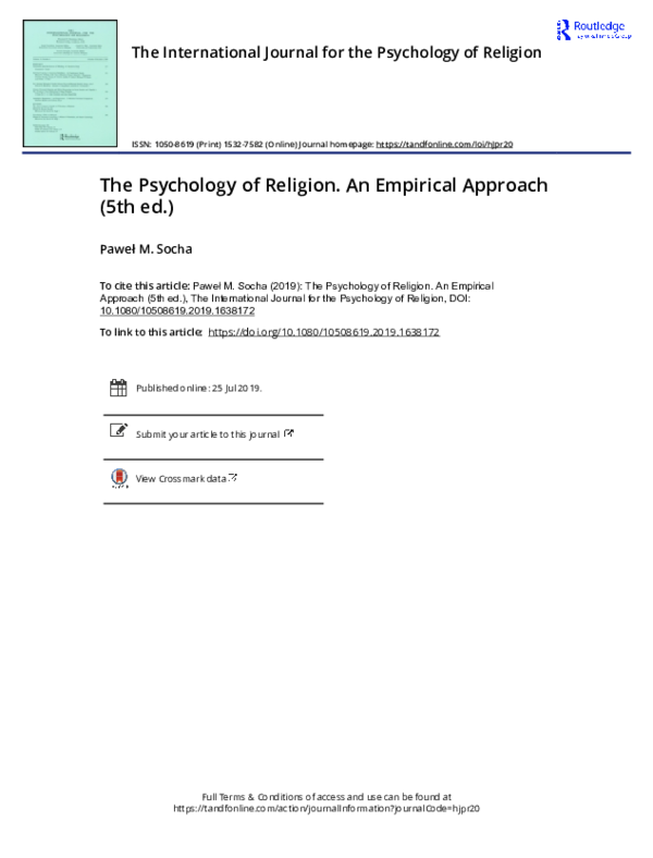 (PDF) The Psychology of Religion. An Empirical Approach (5th ed.)