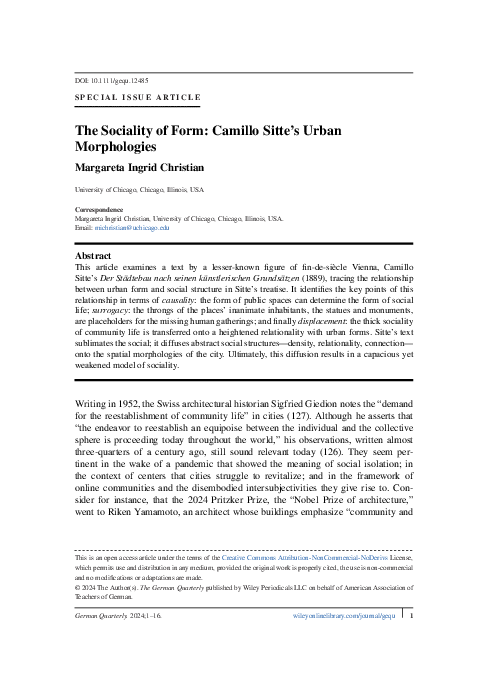(PDF) The Sociality of Form: Camillo Sitte's Urban Morphologies