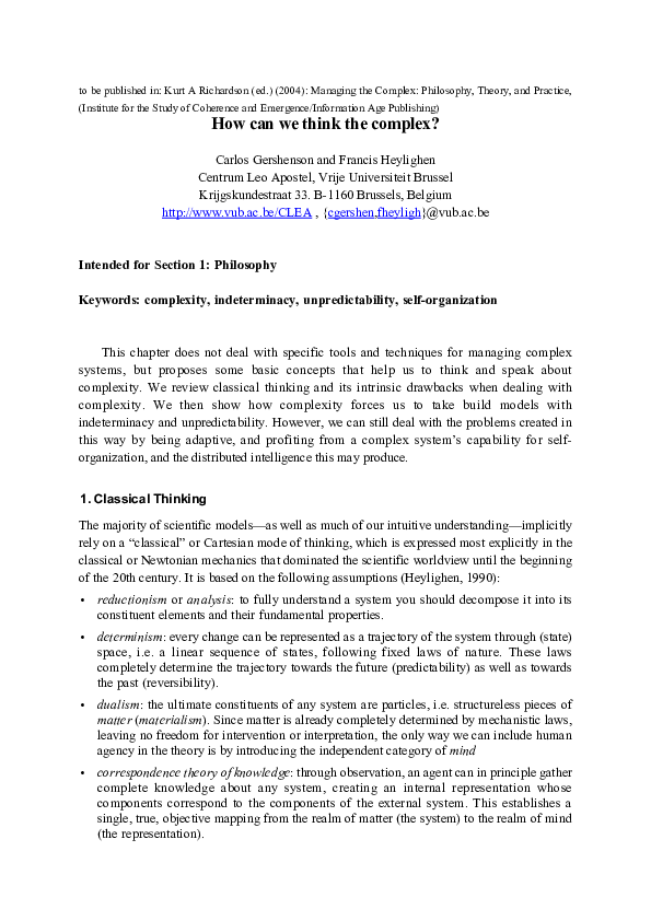 (PDF) How can we think the complex