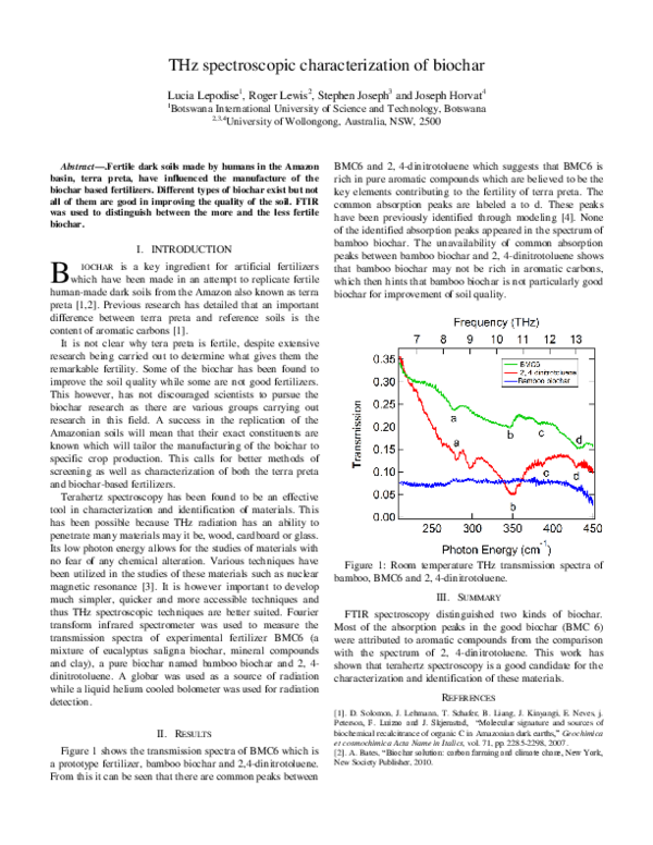(PDF) THz spectroscopic characterization of biochar