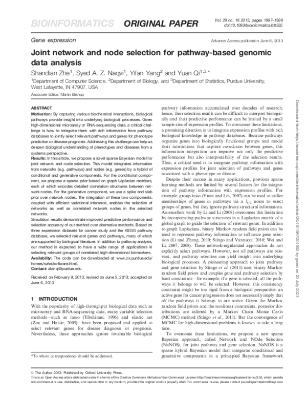 (PDF) Joint network and node selection for pathway-based genomic data ...