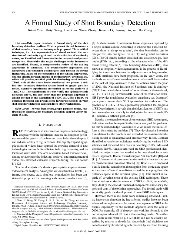 (PDF) A Formal Study of Shot Boundary Detection
