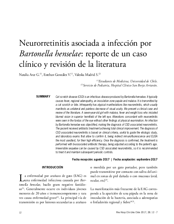 (PDF) Neurorretinitis asociada a infección por Bartonella henselae ...