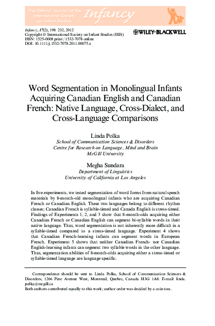 (PDF) Word Segmentation in Monolingual Infants Acquiring Canadian ...