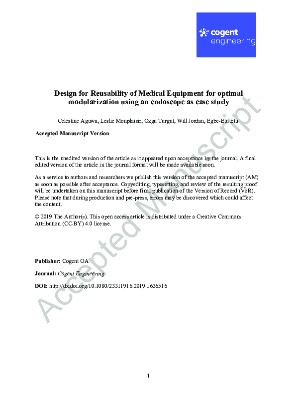 (PDF) Design for reusability of medical equipment for optimal ...
