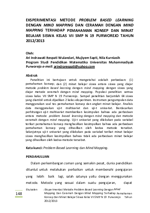 (PDF) Eksperimentasimetode Problembased Learning Denganmind Mapping ...