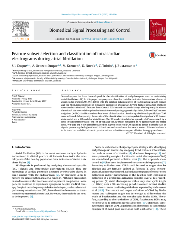 (PDF) Feature subset selection and classification of intracardiac electrograms during atrial ...