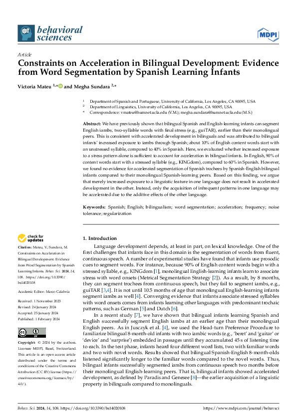 (PDF) Constraints on Acceleration in Bilingual Development: Evidence from Word Segmentation by ...
