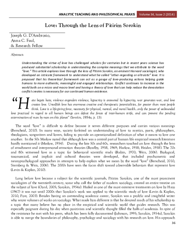(PDF) Love: Through the Lens of Pitirim Sorokin