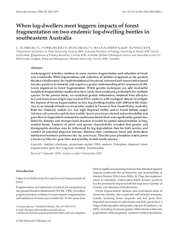 (PDF) When log-dwellers meet loggers: impacts of forest fragmentation ...