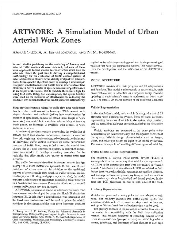 (PDF) ARTWORK: A Simulation Model of Urban Arterial Work Zones | Nagui ...