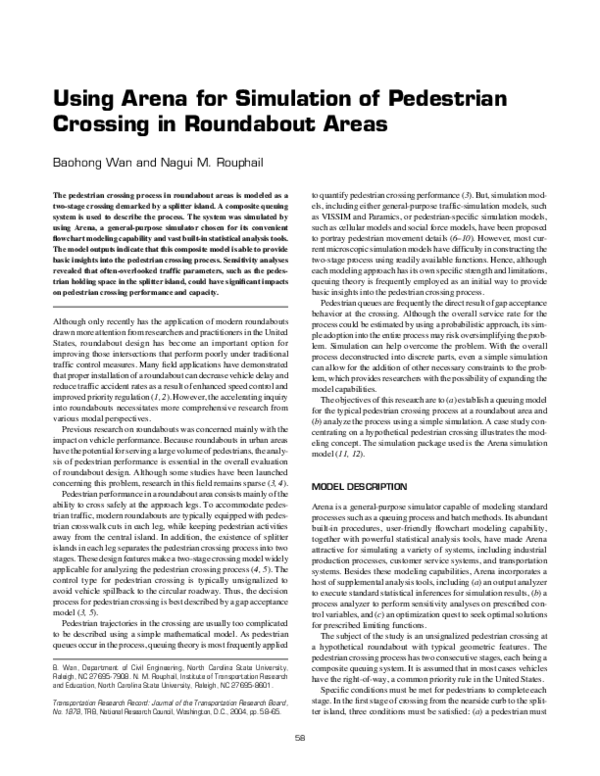 (PDF) Using Arena for Simulation of Pedestrian Crossing in Roundabout Areas