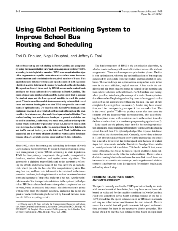 (PDF) Using Global Positioning System to Improve School Bus Routing and Scheduling