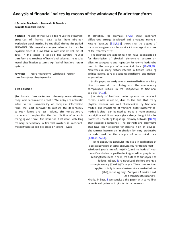 (PDF) Analysis of financial indices by means of the windowed Fourier transform