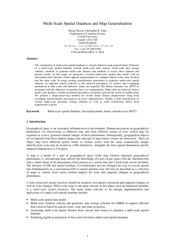 Pdf Multi Scale Spatial Database And Map Generalisation