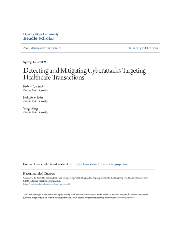 (PDF) Detecting and Mitigating Cyberattacks Targeting Healthcare Transactions | Robert Cannistra ...