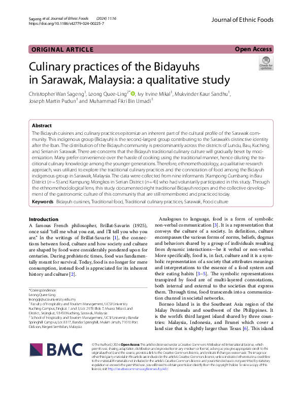 (PDF) Culinary practices of the Bidayuhs in Sarawak, Malaysia: a ...