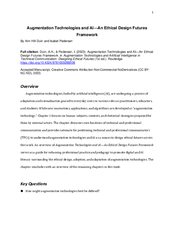 (PDF) Augmentation Technologies and AI-An Ethical Design Futures Framework