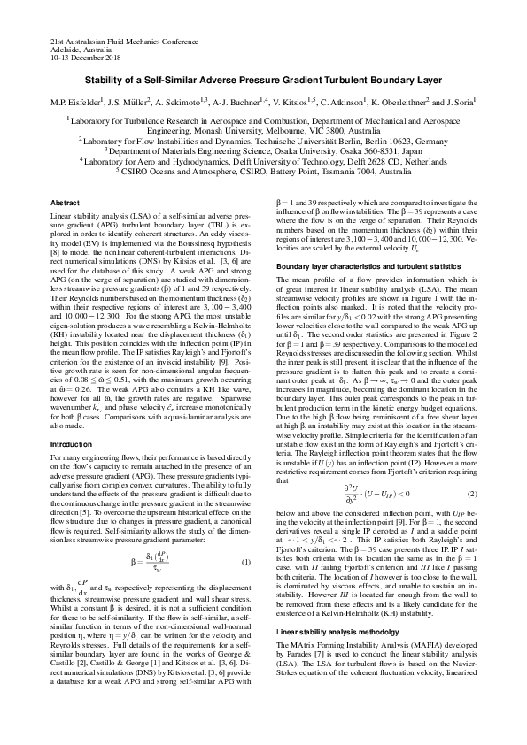 (PDF) Stability of a self-similar adverse pressure gradient turbulent boundary layer