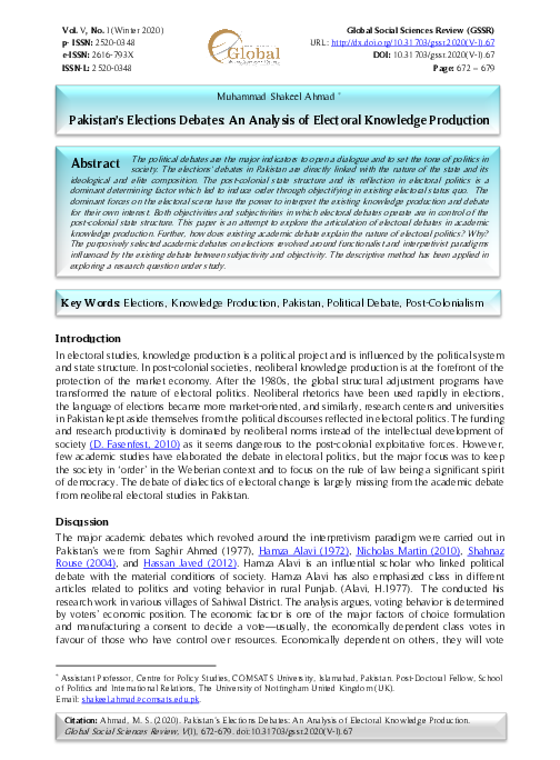 (PDF) Pakistan's Elections Debates: An Analysis of Electoral Knowledge ...